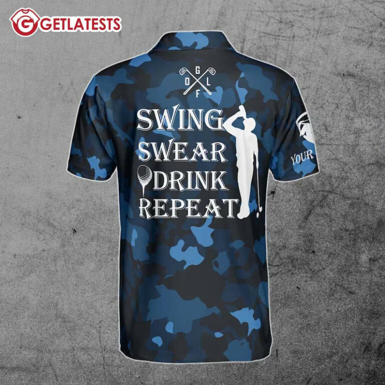 Swing Swear Drink Repeat Golf Custom Name Polo Shirt