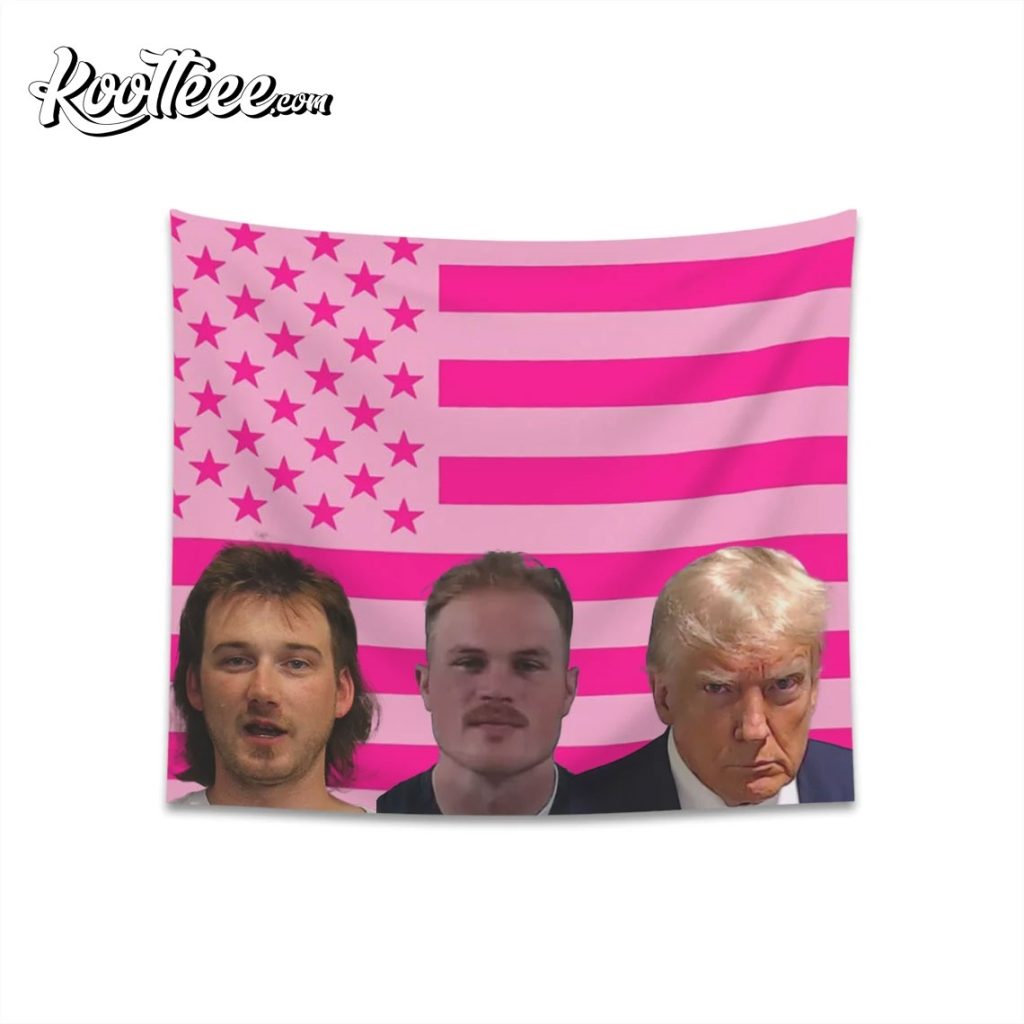 Morgan Wallen, Zach Bryan, Donald Trump Pink America Flag Wall Tapestry