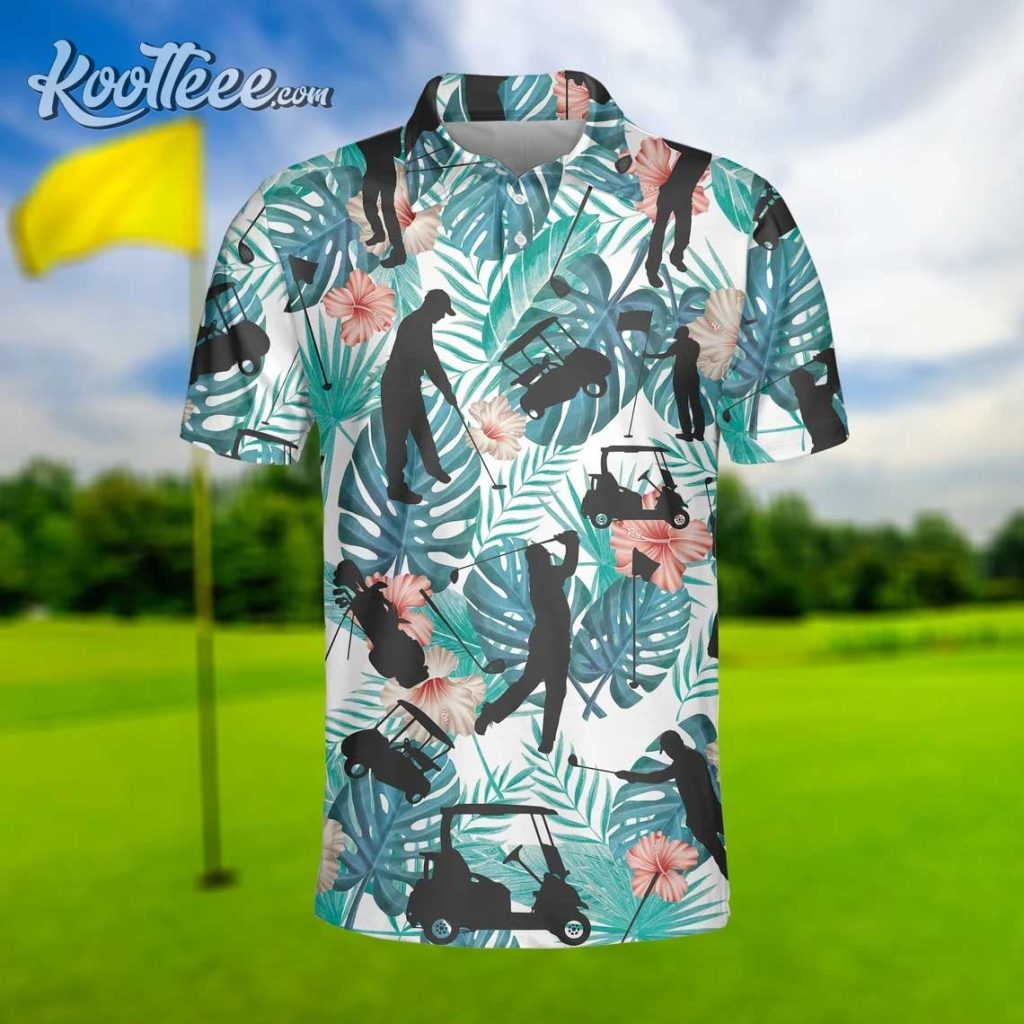 Tropical Golf Flowers And Leaves Polo Shirt
