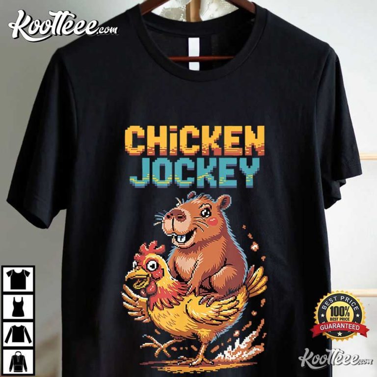 Chicken Jockey Capybara Lover Pixel Art Gamer T-Shirt