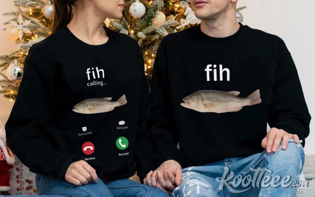 Fih Calling Phone Call Funny Fish Meme Couples Shirts