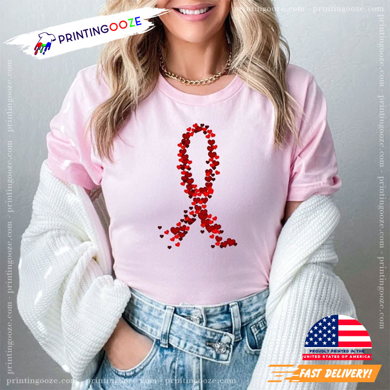 HIV Red Ribbon From Hearts Tee, HIV AIDS Awareness Month - Unleash Your ...