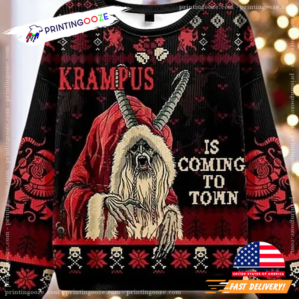 Krampus Is Coming To Town Ugly Christmas Sweater - Unleash Your Creativity