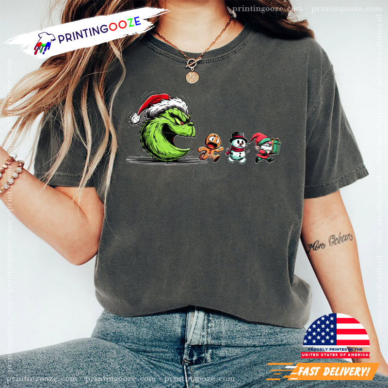 Pacman Grinch Eating Santa Funny Comfort Colors T-shirt - Unleash Your ...